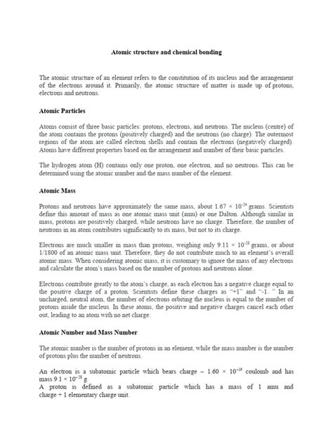 Chemical Bonding And Atomic Structure Notes Pdf Atoms Electron