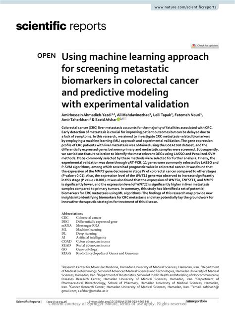 Pdf Using Machine Learning Approach For Screening Metastatic