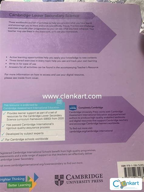 Buy Cambridge Lower Secondary Science Workbook 8 With Digital Access 1 Year Book In