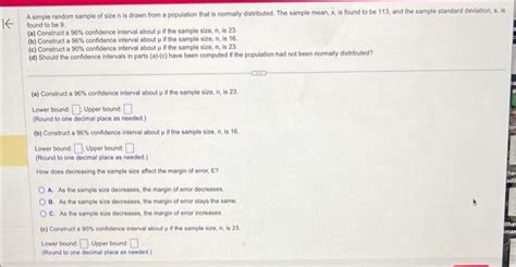 Solved A Simple Random Sample Of Size N Is Drawn From A