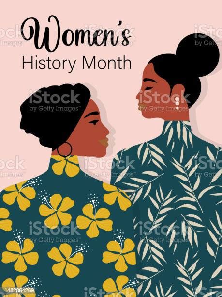여성 역사의 달 다양한 연령 국적 및 종교의 여성들이 함께 모입니다 핑크 세로 포스터 벡터 개념에 대한 스톡 벡터 아트 및 기타 이미지 Istock