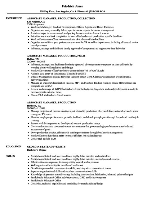 Associate Manager Production Resume Samples Velvet Jobs