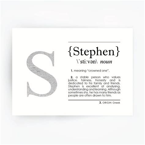 Name Definition Art Print Stephen Names With Meaning Unique Greeting
