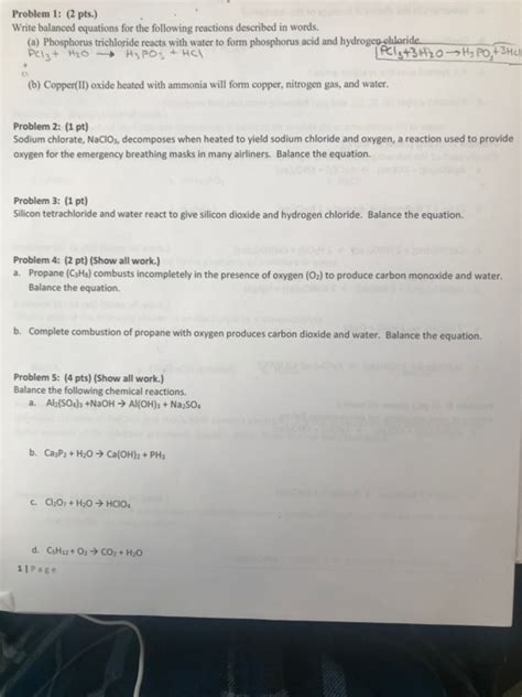 Solved Problem 1 2 Pts Write Balanced Equations For The