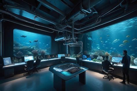 Premium Photo Aquatic Workshop Symbiosis Of Bioluminescent Machinery And Oceanic Currents