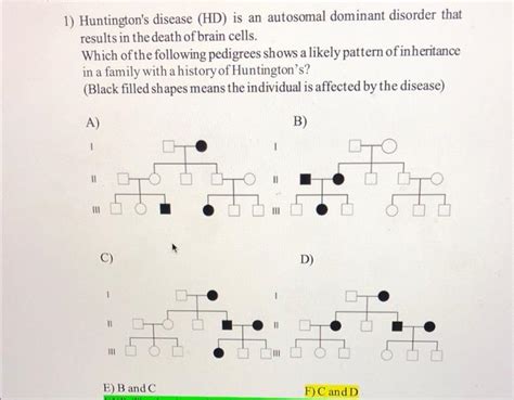 Solved 1 Huntingtons Disease Hd Is An Autosomal Dominant