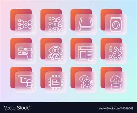 Set Line Energy Drink Processor Cpu Browser Vector Image