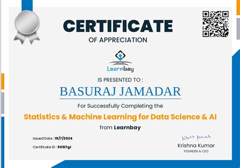 Completed Statistics And Machine Learning Course At Learnbay Basuraj
