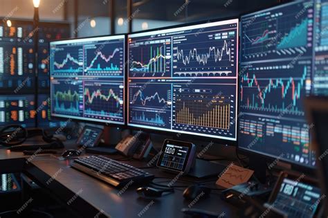Multiple Computer Monitors Displaying Data Analysis Graphs Premium Ai