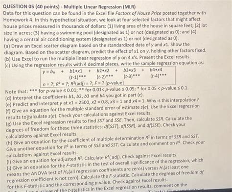 Solved Question 05 40 Points Multiple Linear Regression