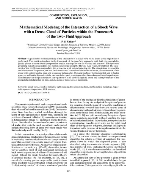 Pdf Mathematical Modeling Of The Interaction Of A Shock Wave With A Dense Cloud Of Particles