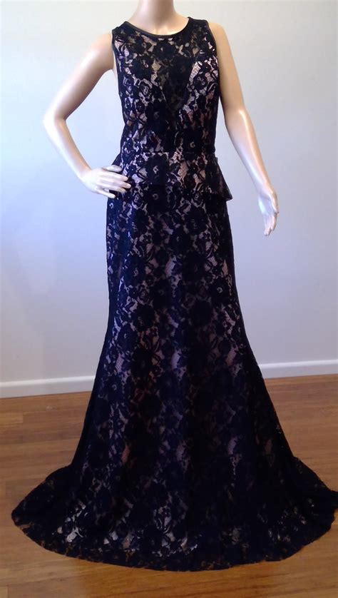 F Size 14 Black Lace Over Pink Sleeveless Full Length Dress