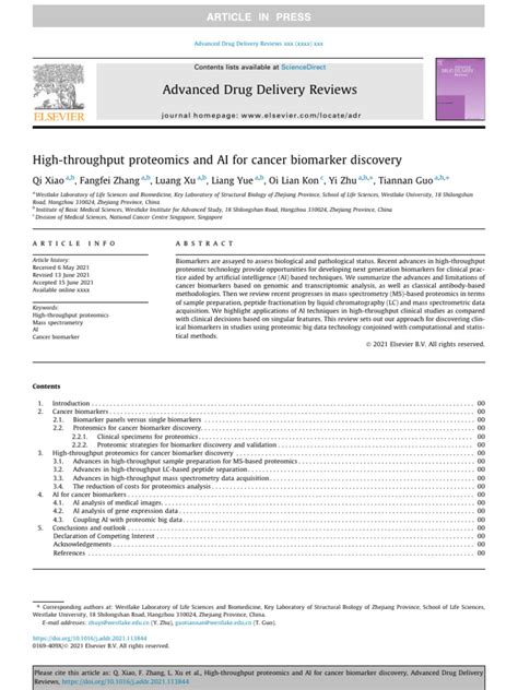 High Throughput Proteomics And Ai For Cancer B Pdf Proteomics Biomarker