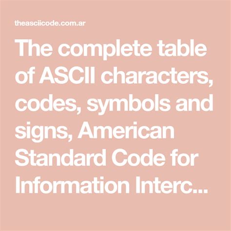 The Complete Table Of Ascii Characters Codes Symbols And Signs