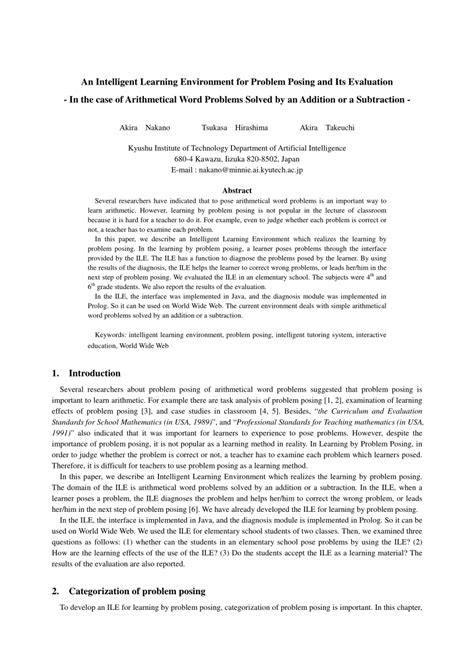 Pdf An Intelligent Learning Environment For Problem Posing And Its Evaluation In The Case Of
