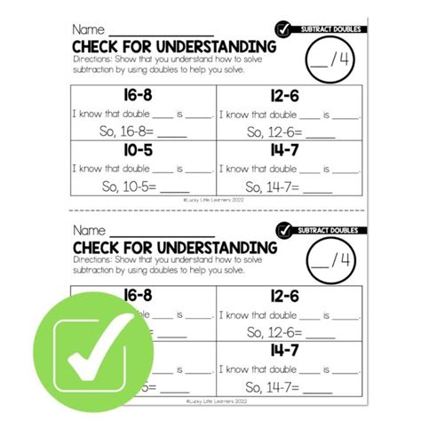 Lucky To Learn Math Subtract Doubles Lesson 215 Check For