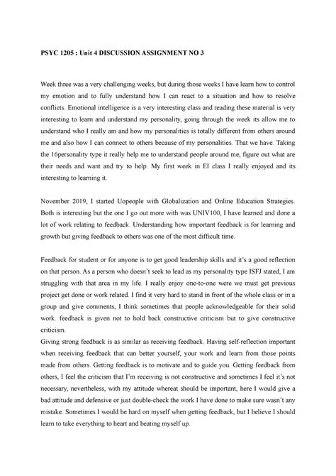 Psyc 1205 Unit 4 Df Assignment Number 3 Psyc 1205 Unit 4 Discussion
