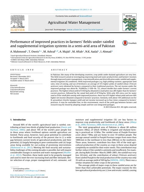 Pdf Performance Of Improved Practices In Farmers Fields Under Rainfed And Supplemental