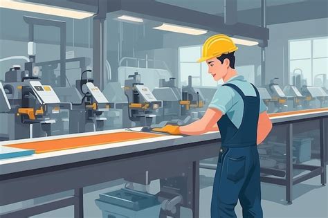Flat Style Vector Assembly Line Worker Character Illustration Premium
