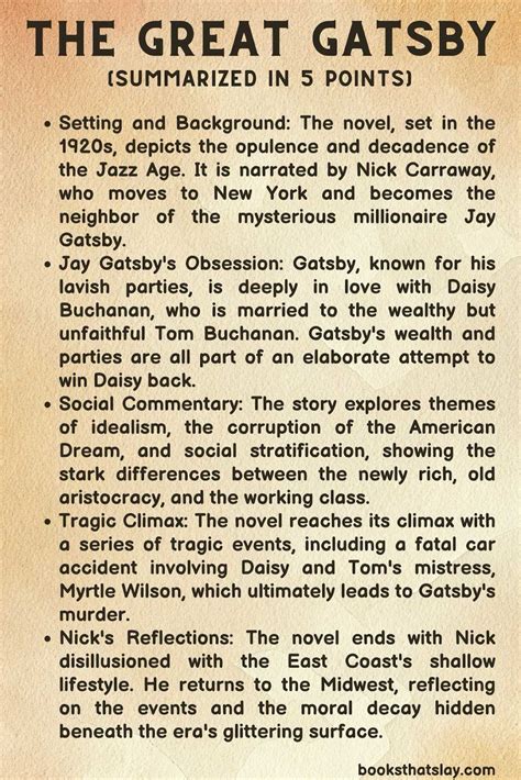 The Great Gatsby Summary And Key Themes