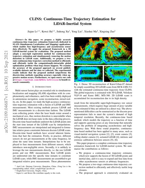 Pdf Clins Continuous Time Trajectory Estimation For Lidar Inertial