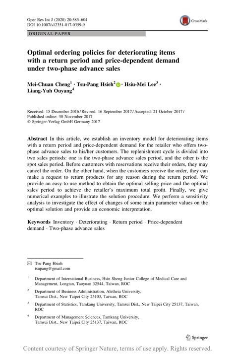 Optimal Ordering Policies For Deteriorating Items With A Return Period And Price Dependent