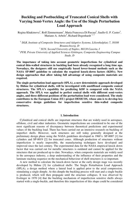 Pdf Buckling And Postbuckling Of Truncated Conical Shells With Varying Semi Vertex Angle The