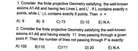 Solved 1 Consider The Finite Projective Geometry Satisfying