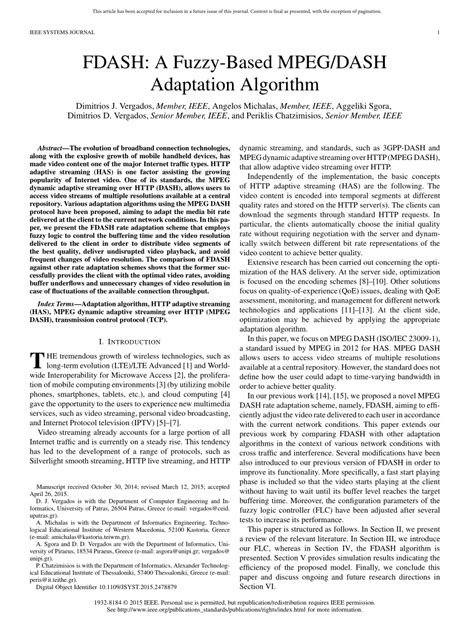 Pdf Fdash A Fuzzy Based Mpegdash Adaptation Algorithm
