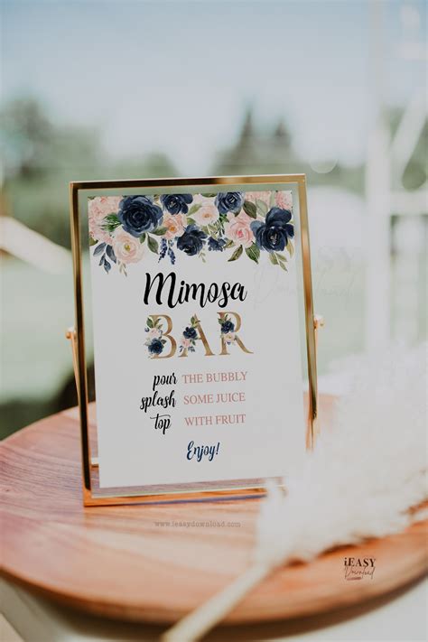 Navy Blush Gender Reveal Mimosa Bar Sign Juice Bar Sign Navy Blue And Blush Pink Gender Reveal