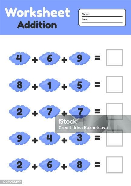 유치원 및 학령기 어린이를위한 수학 게임 정확한 숫자를 계산하고 삽입합니다 또한 구름 수학에 대한 스톡 벡터 아트 및 기타 이미지 Istock
