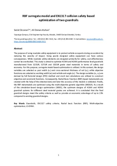 Pdf Rbf Surrogate Model And En1317 Collision Safety Based