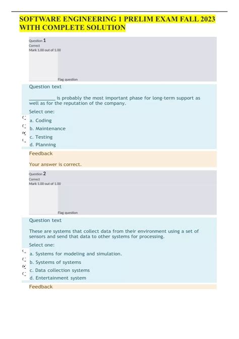 Software Engineering 1 Prelim Exam Fall 2023 With Complete Solution Software Engineering 1