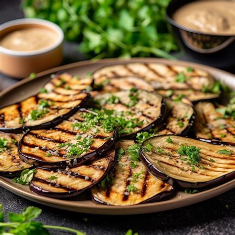 Premium Ai Image A Platter Of Grilled Eggplant Slices