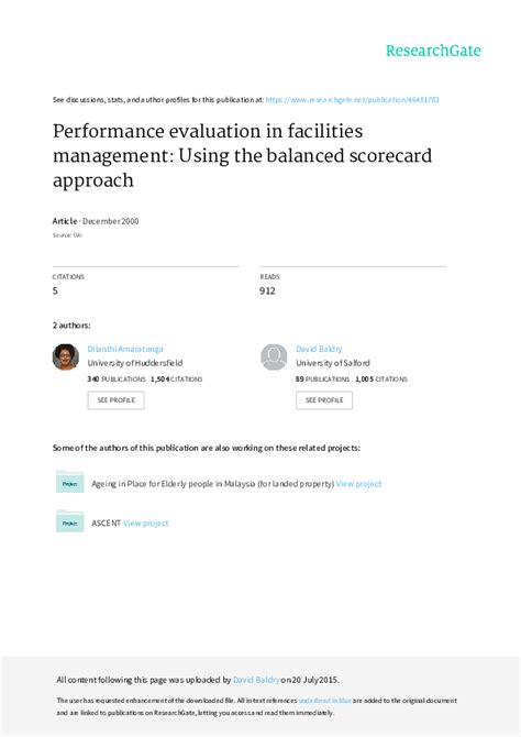Pdf Performance Evaluation In Facilities Management Using The Balanced Scorecard Approach