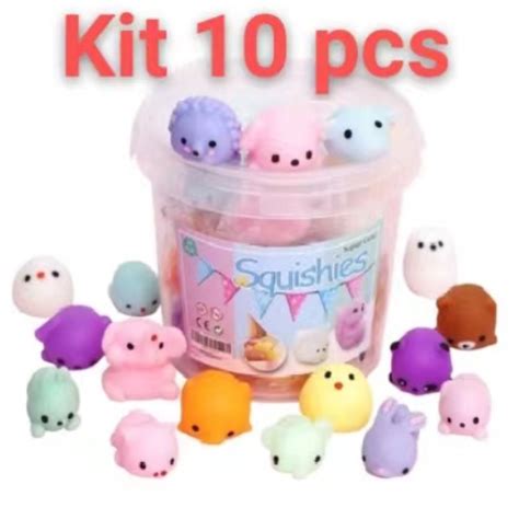 Kit 10 Squishy Mochi Bichinho Macio De Apertar Anti Stress Fidget Toy Brinquedo Squishies Tik