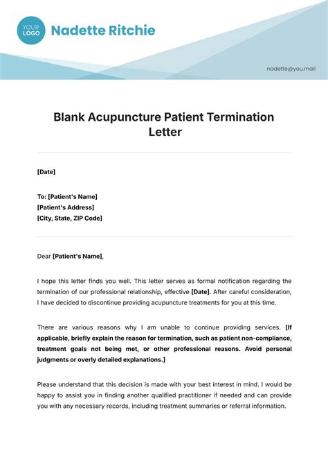 Free Blank Acupuncture Patient Termination Letter Template To Edit Online