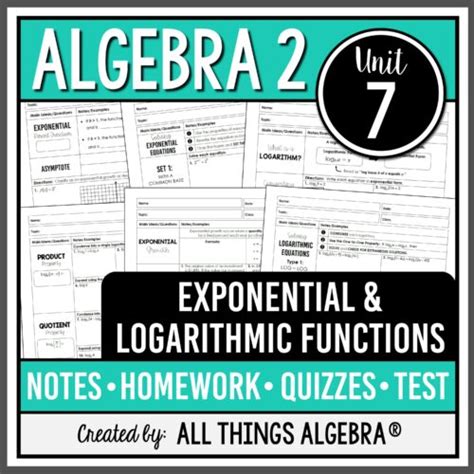Algebra 2 Unit 7 Exponential And Logarithmic Functions All Things Algebra®