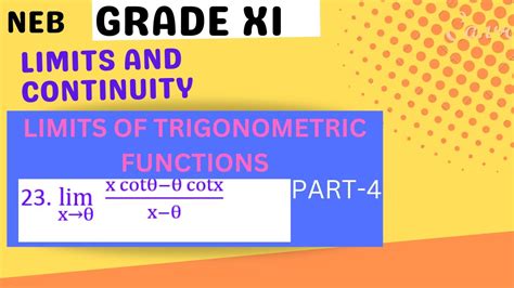 Part 4 Limits Of Trigonometric Functions Very Important Questions Grade Xi Neb Youtube