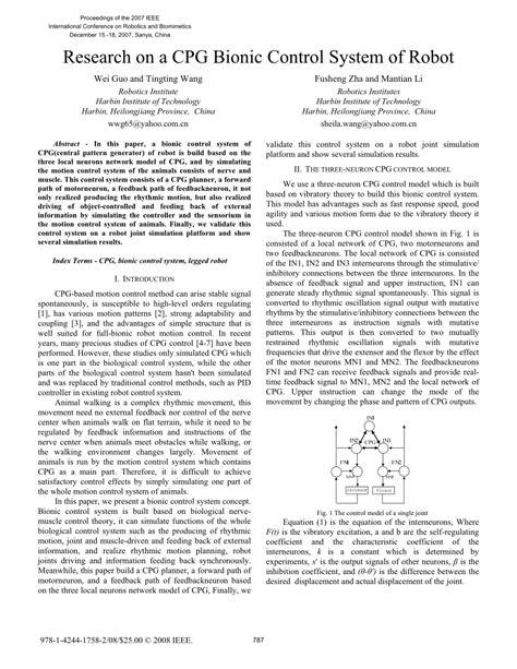 Pdf Research On A Central Pattern Generator Bionic Coupling Control