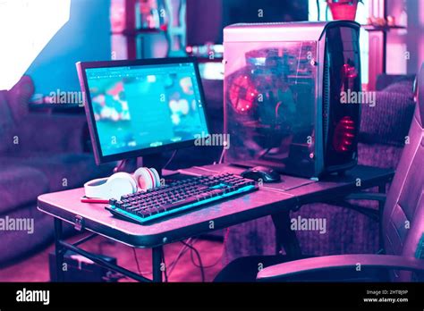 Computer With Cpu And Monitor For Professional Gamer Stock Photo Alamy