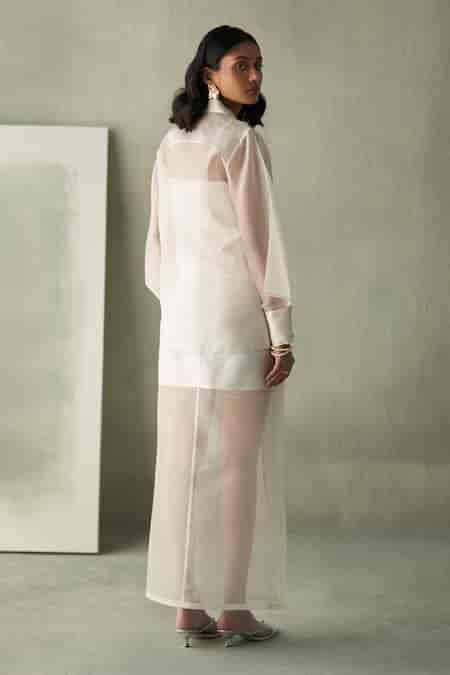 Buy Off White Organza Embroidery Eucalyptus Hand Blazer And Top Set
