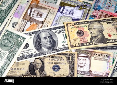 American Money Dollars Banknotes Usd And Sar Saudi Arabia Money Banknotes Of Riyals Bills Of