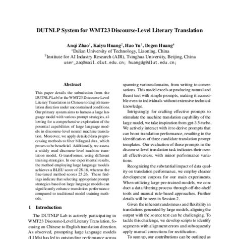 Dutnlp System For The Wmt2023 Discourse Level Literary Translation