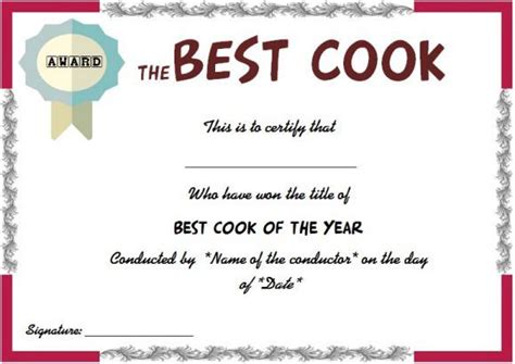 10 Cook Certificate Templates Appreciate Culinarybaking Skills