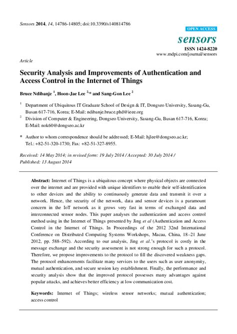 Pdf Article Security Analysis And Improvements Of Authentication And Access Control In The