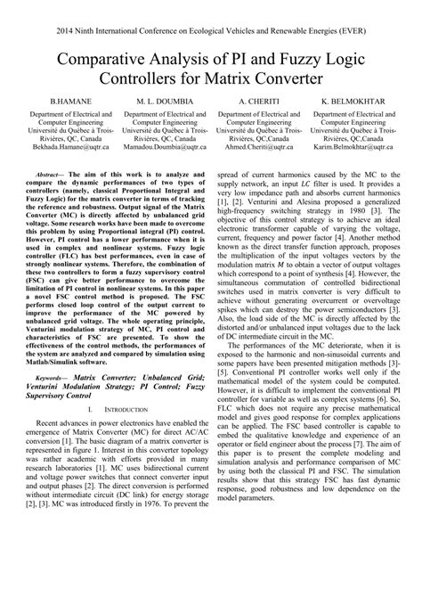 Pdf Comparative Analysis Of Pi And Fuzzy Logic Controllers For Matrix Converter