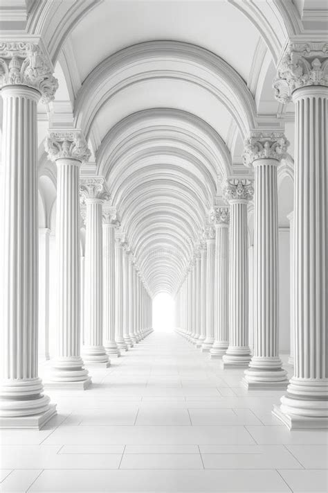 A Long Row Of White Pillars In A White Room Stock Illustration Illustration Of Ceiling