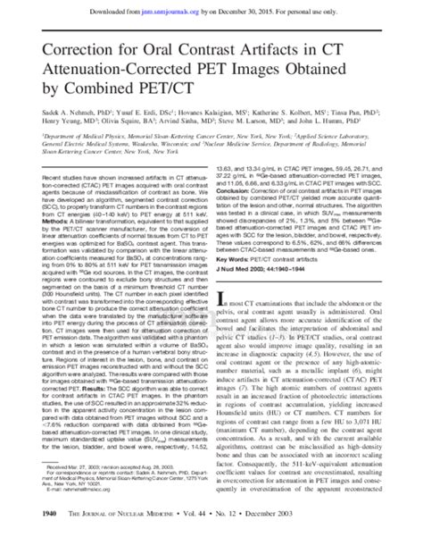 Pdf Correction For Oral Contrast Artifacts In Ct Attenuation