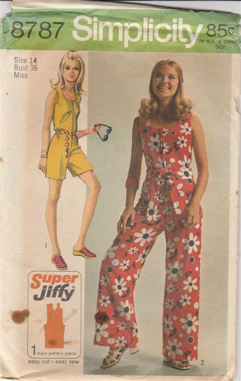 70s Jiffy Jumpsuit Pattern Simplicity 8787 Size 14 Etsy